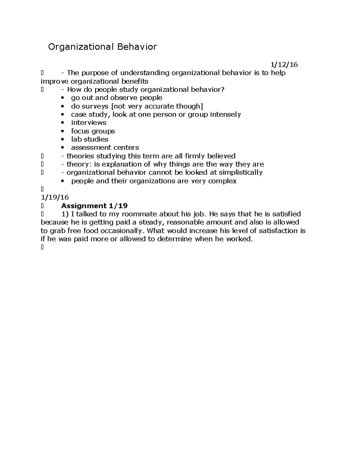 Organizational Behavior Notes - Organizational Behavior The purpose of ...