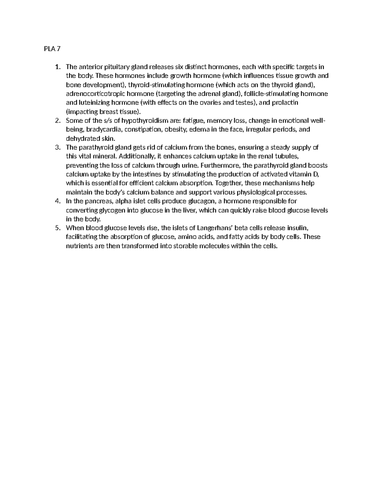 PLA 7 - Pre lecture assignment - PLA 7 The anterior pituitary gland ...