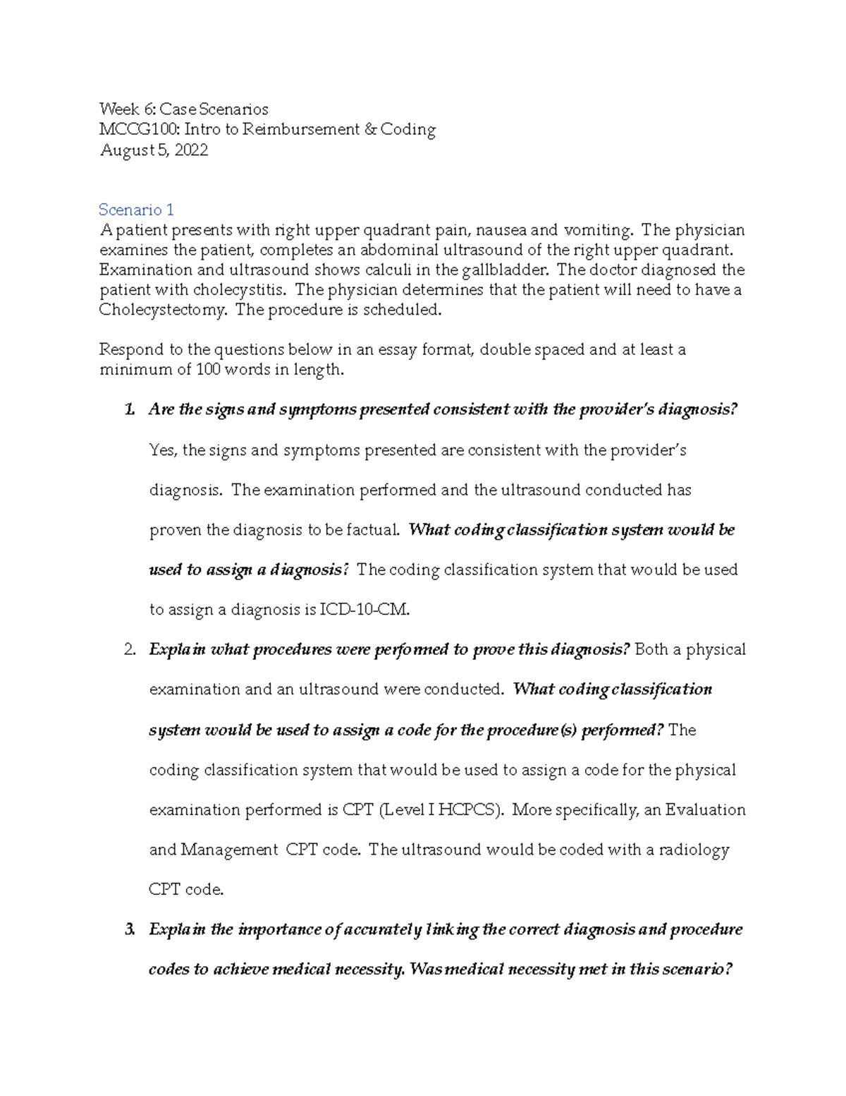 MCCG100 - WK 6 Case Scenarios - Week 6: Case Scenarios MCCG100: Intro ...