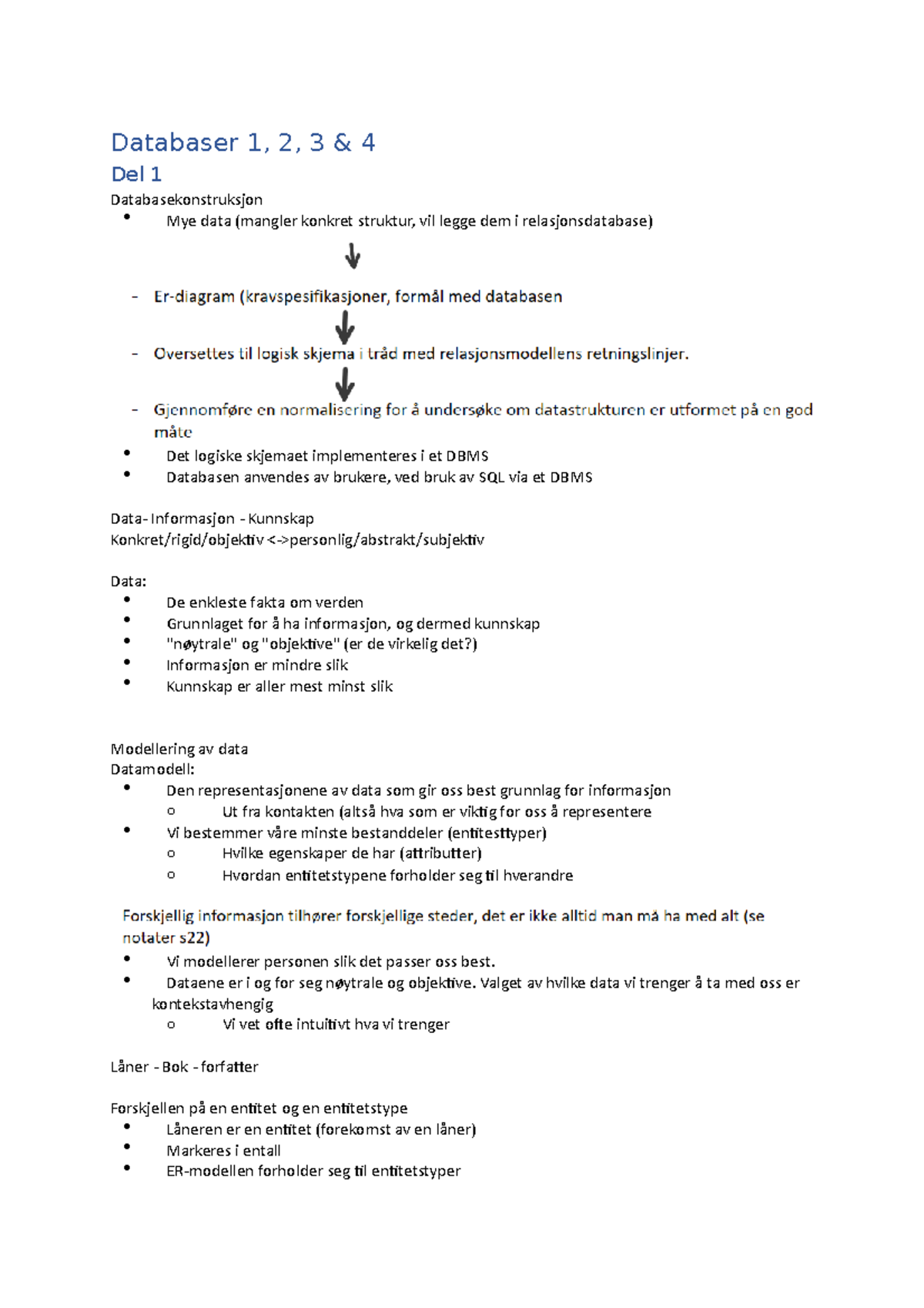 Databaser 1, 2, 3 og 4 - Foreleser:Michael Preminger - Databaser 1, 2 ...