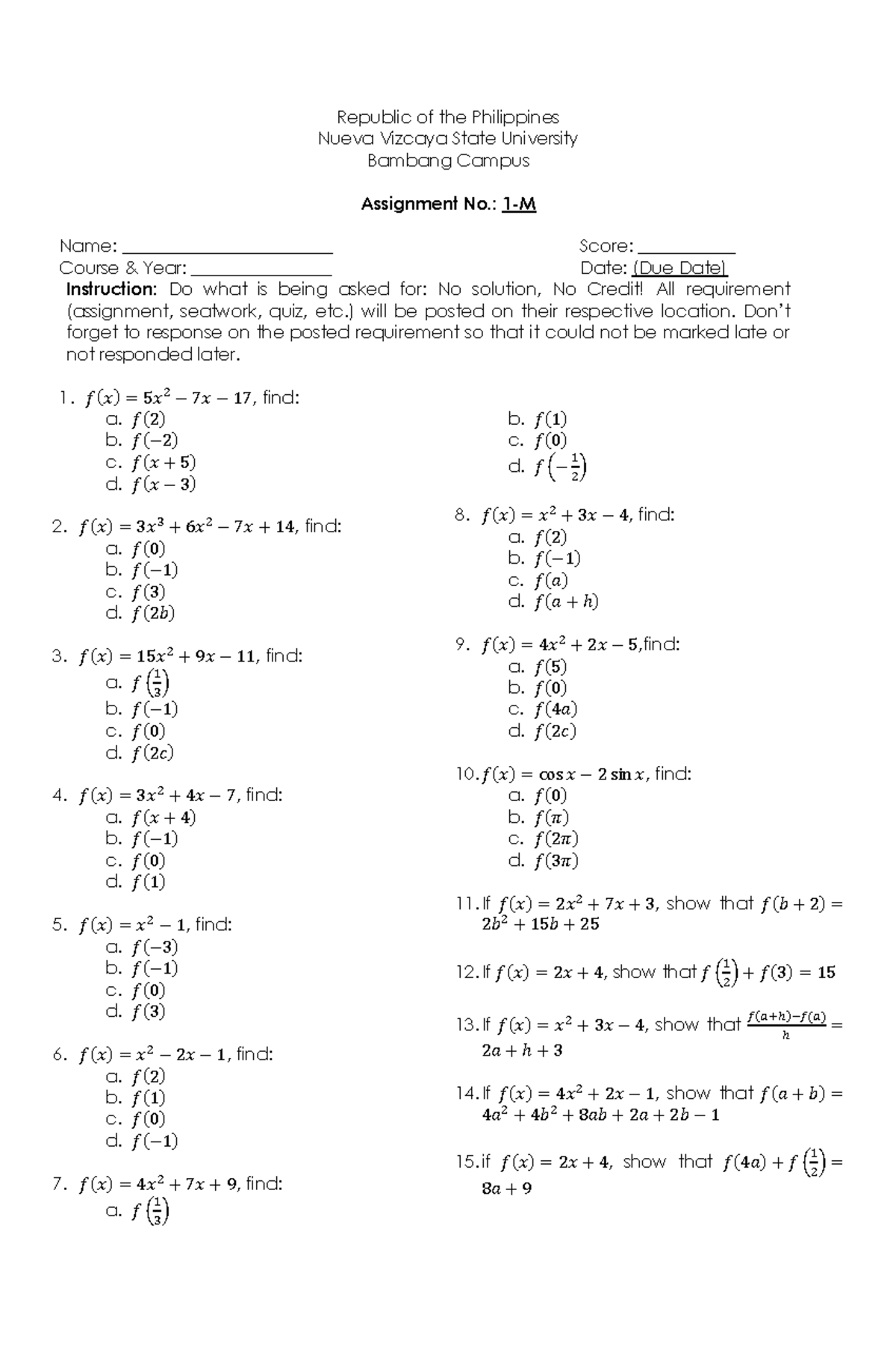 Differential Calculus -ASS 1-M - Republic of the Philippines Nueva ...