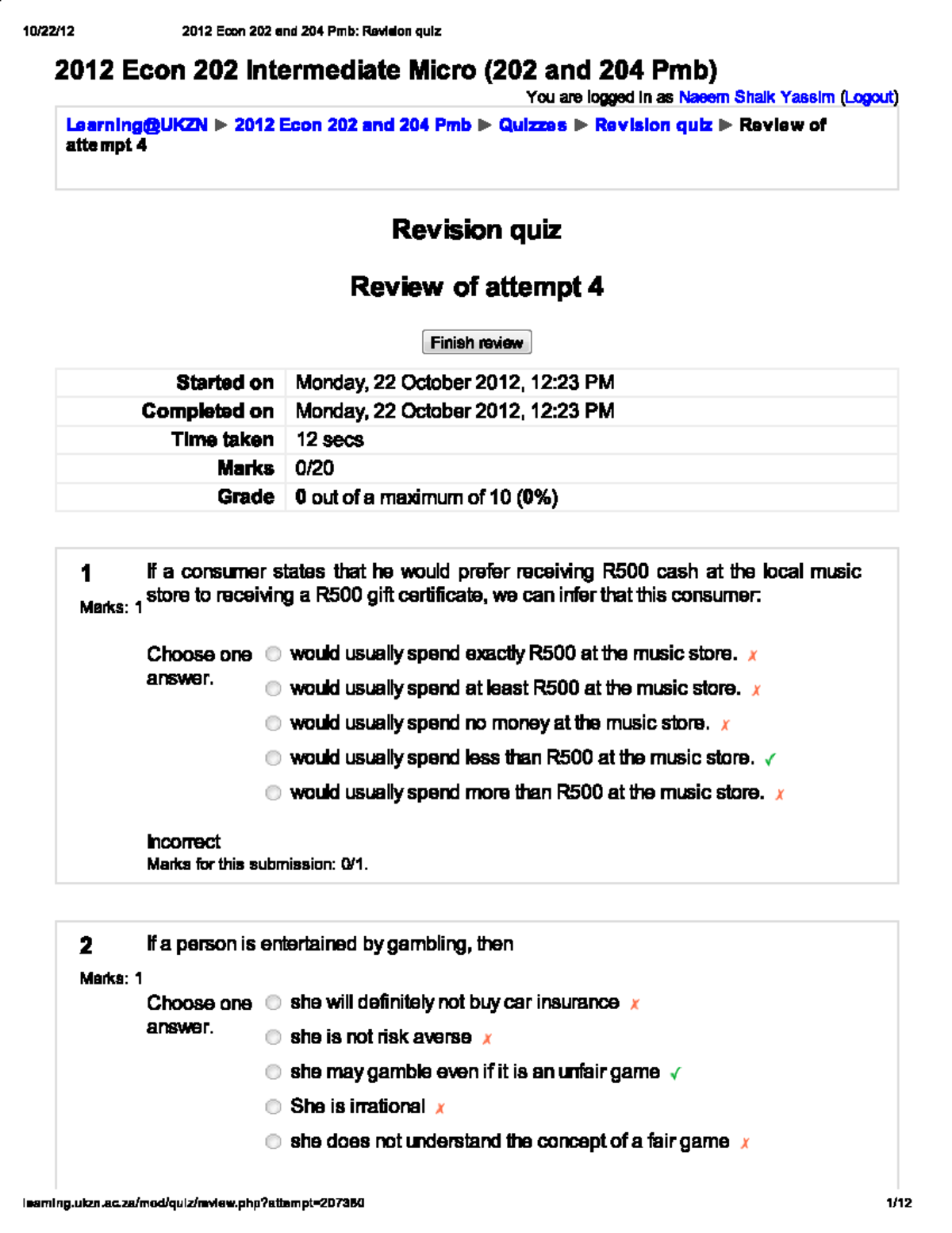 Multiple choice 4 - 2012 Econ 202 and 204 Pmb: quiz 2012 Econ 202 ...