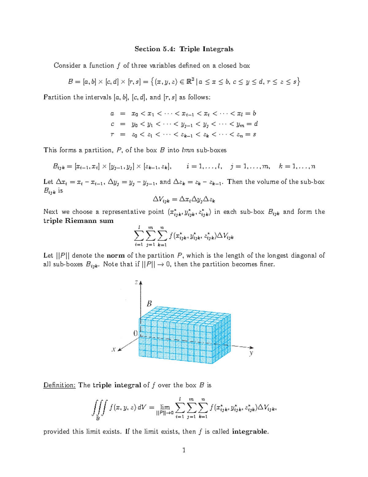 Section 5.4 Triple Integrals - Section 5: Triple Integrals Consider a ...