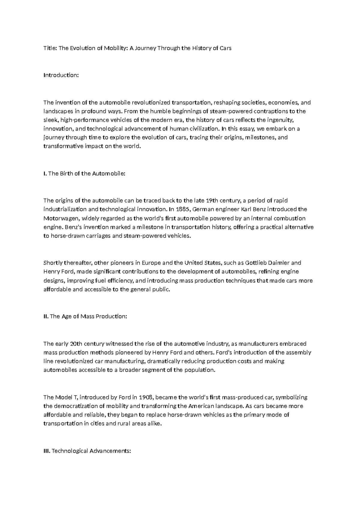 The Evolution of Mobility A Journey Through the History of Cars - Title ...