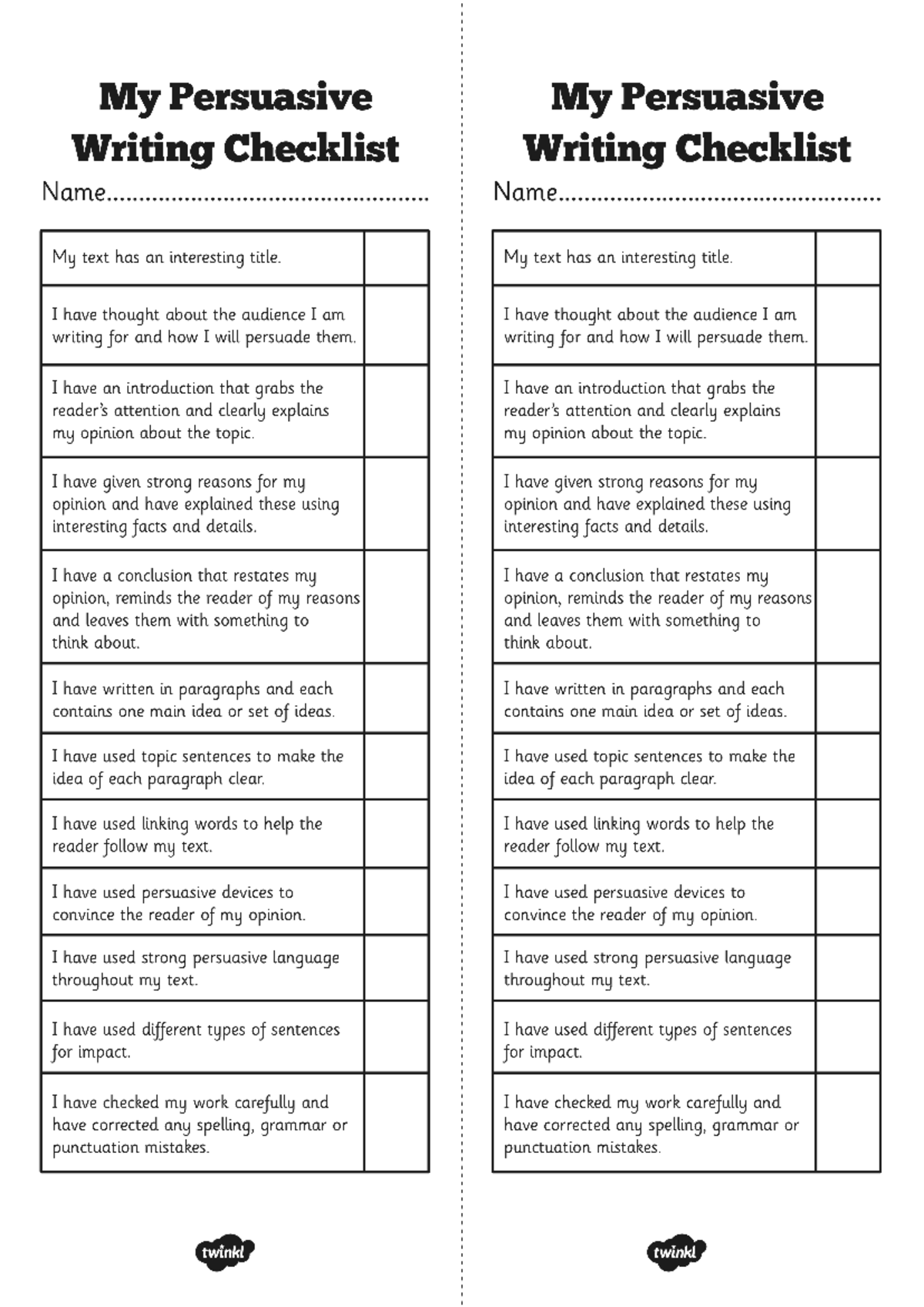 AU T2 E 272 Persuasive Writing Student Checklist - My Persuasive My ...