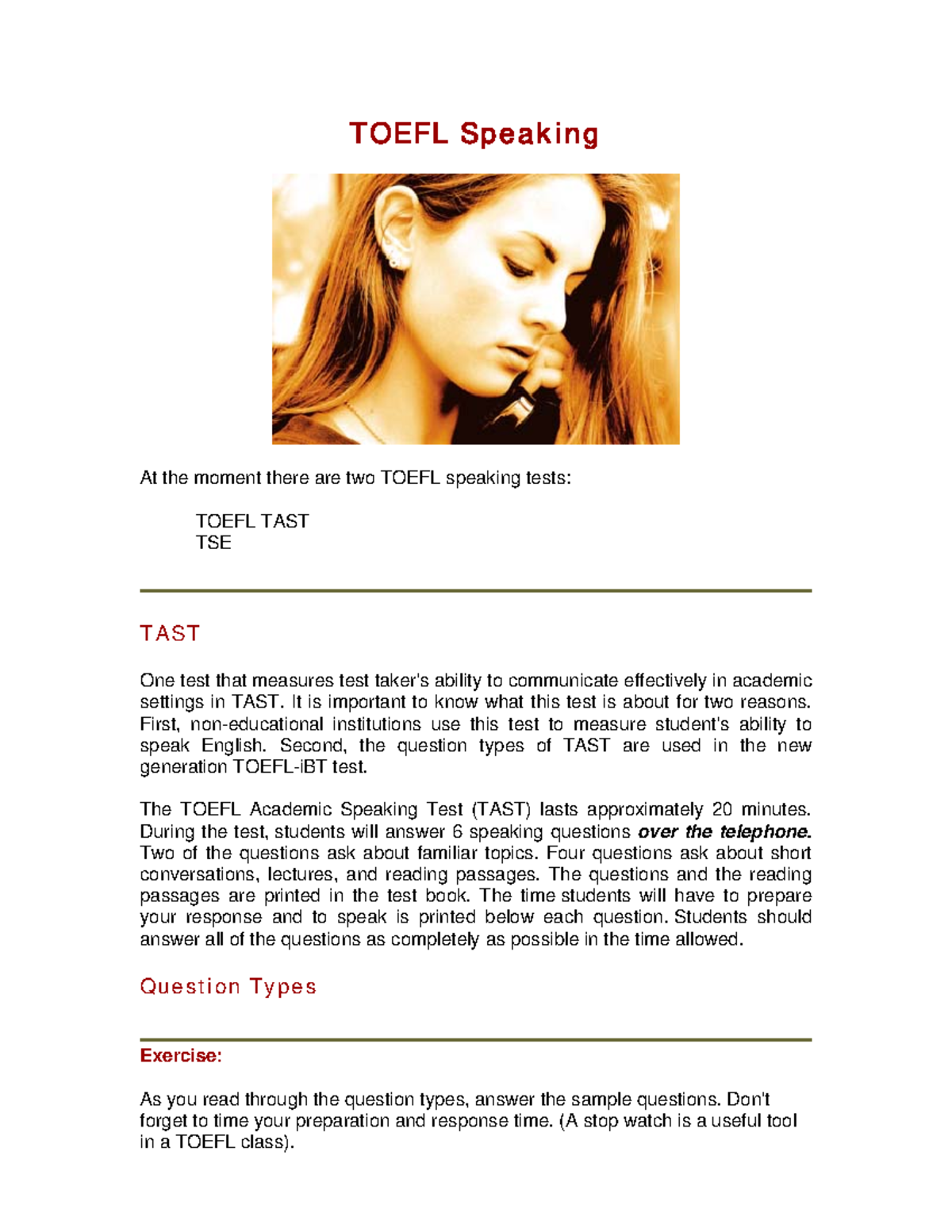 Toefl - Note - TOEFL Speaking At the moment there are two TOEFL ...