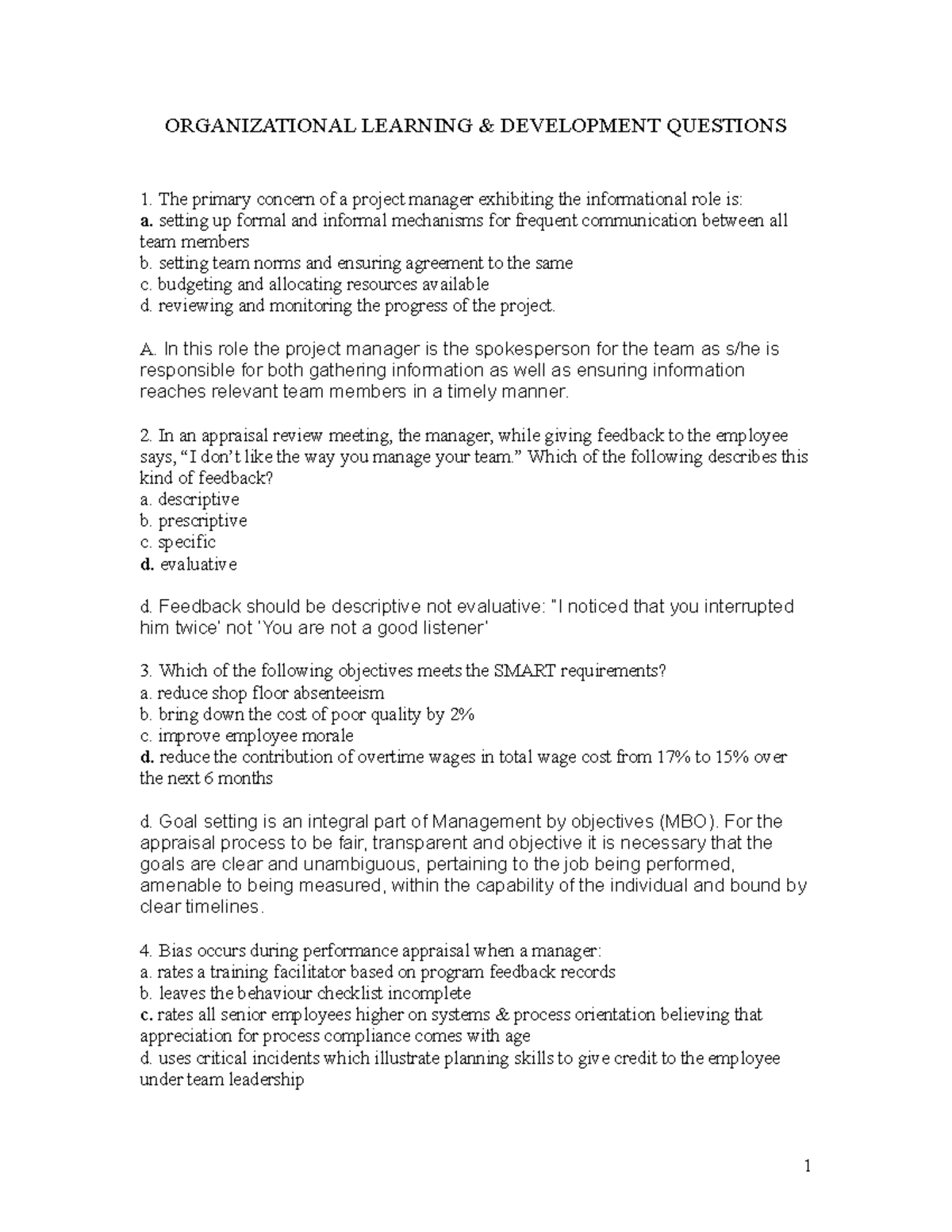 Organizational Learning ( Answers) - ORGANIZATIONAL LEARNING ...