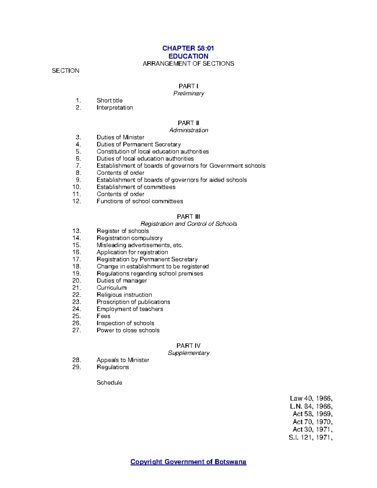 Education Act - CHAPTER 58: EDUCATION ARRANGEMENT OF SECTIONS SECTION ...