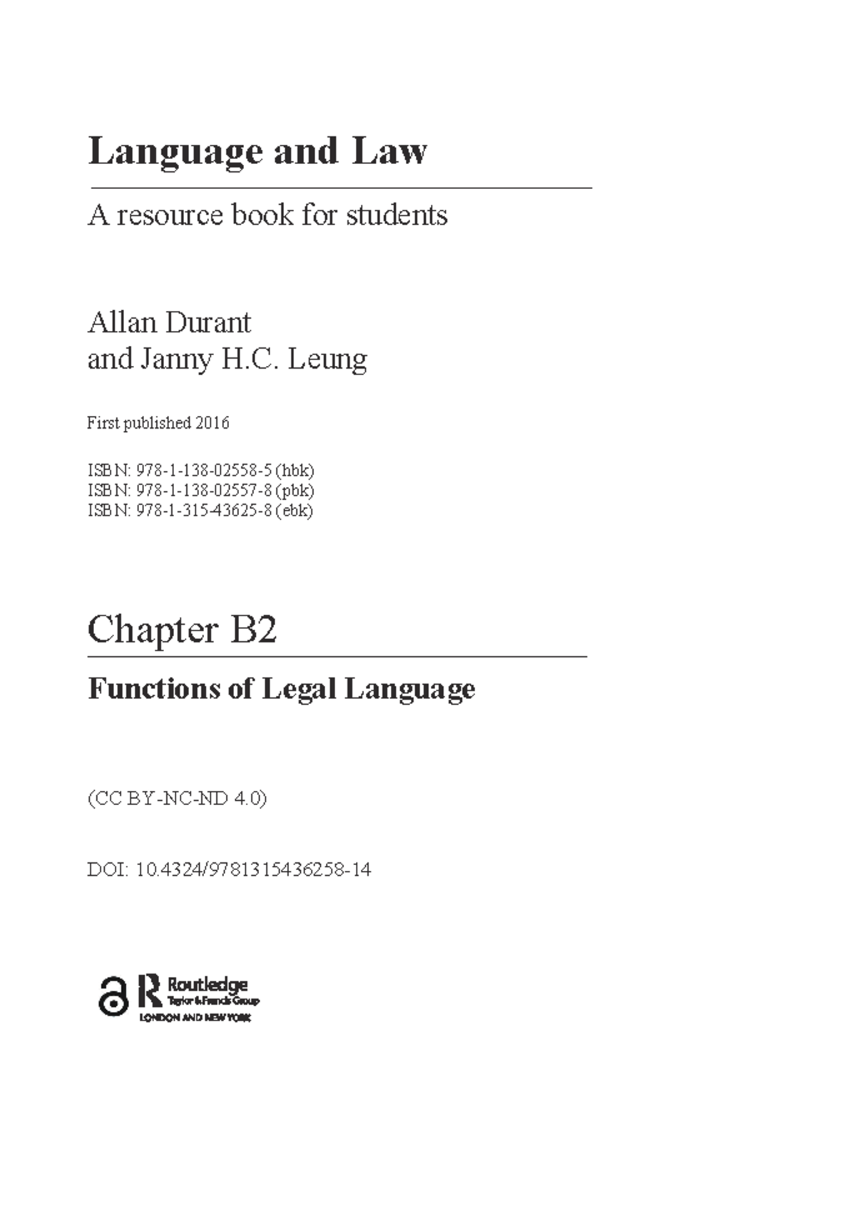 Law and Language - Language and Law A resource book for students Allan ...