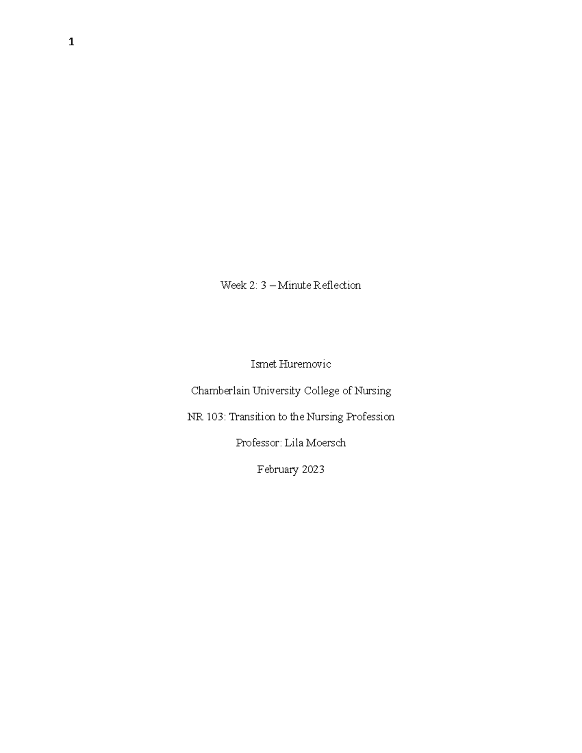 3 minute reflection - 1 Week 2: 3 – Minute Reflection Ismet Huremovic ...