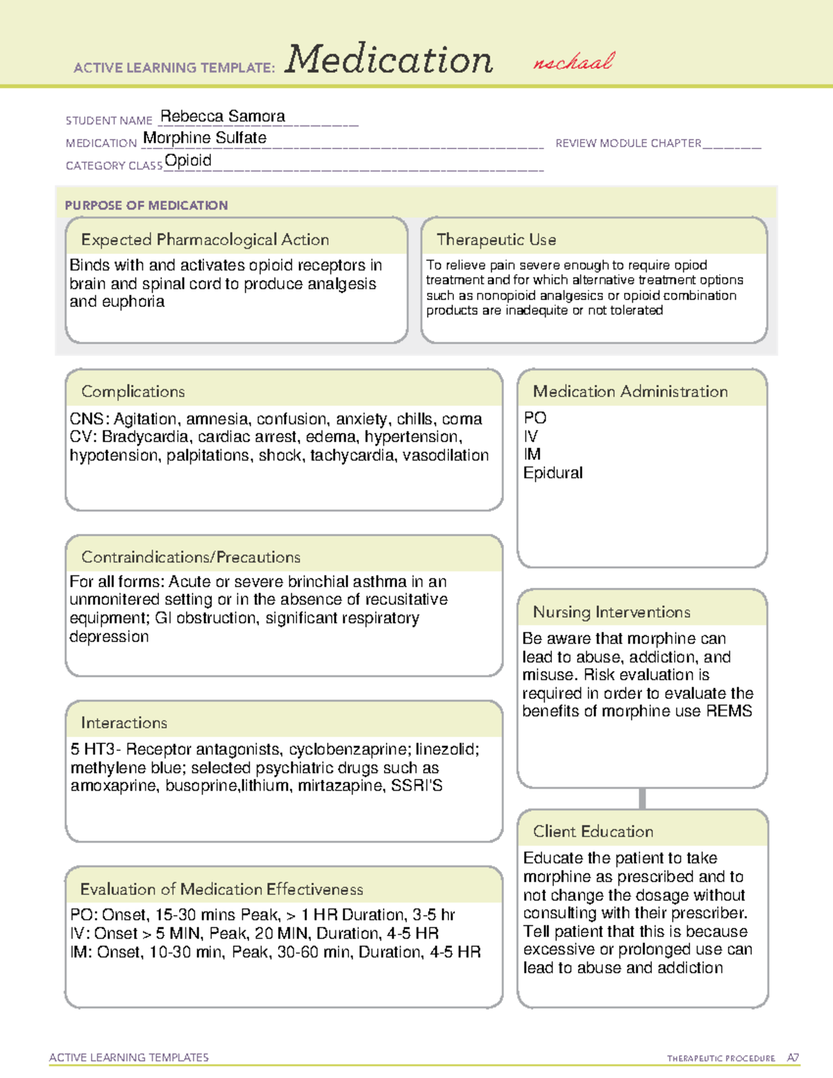 Morphine Morphine - ACTIVE LEARNING TEMPLATES THERAPEUTIC PROCEDURE A ...
