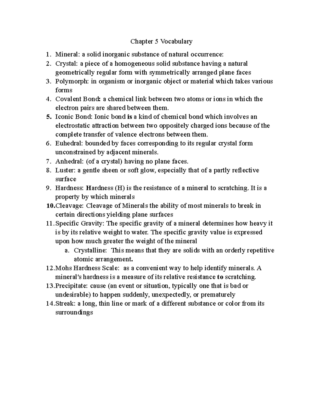 Chapter 5 Vocabulary - Chapter 5 Vocabulary Mineral: a solid inorganic ...