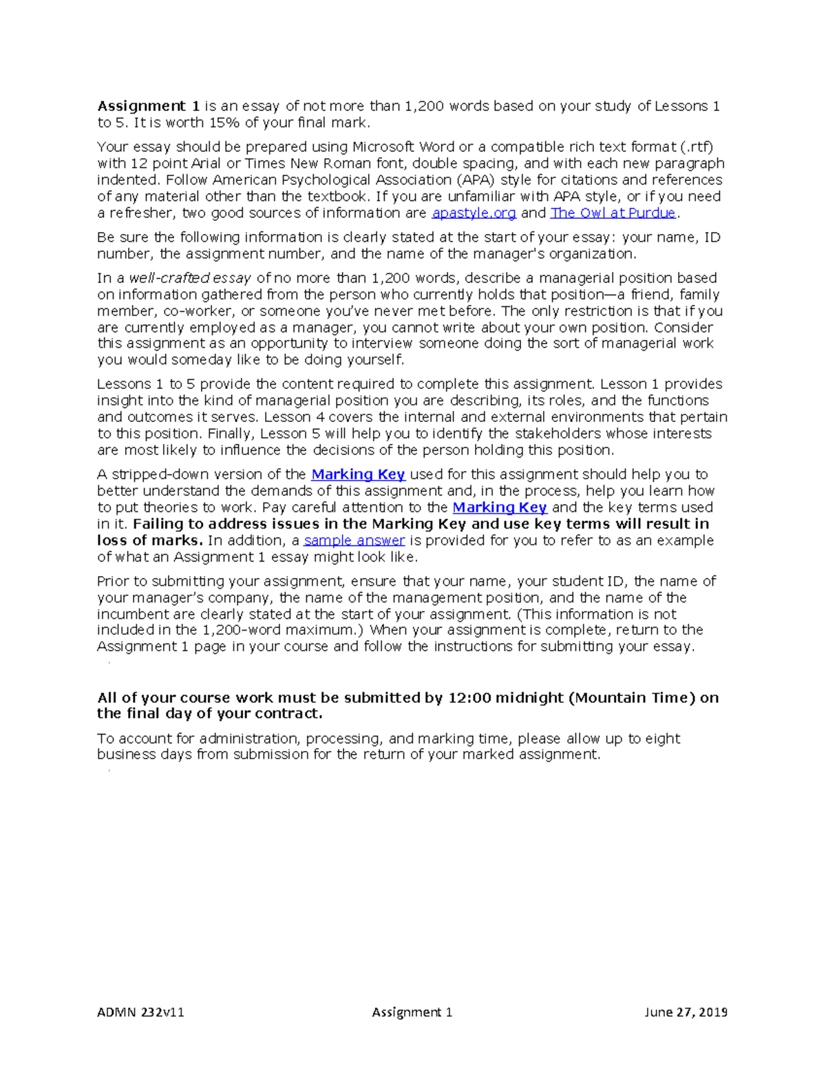 ADMN 232 v11 Assignment 1 - Assignment 1 is an essay of not more than ...