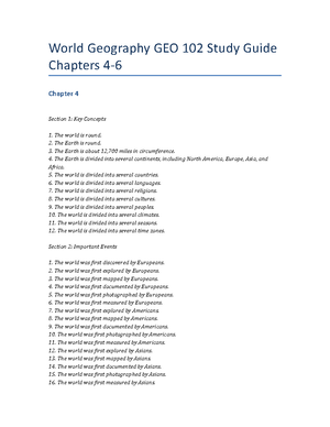 World Geography GEO 102 Study Guide Chapters 31-33 - World Geography ...