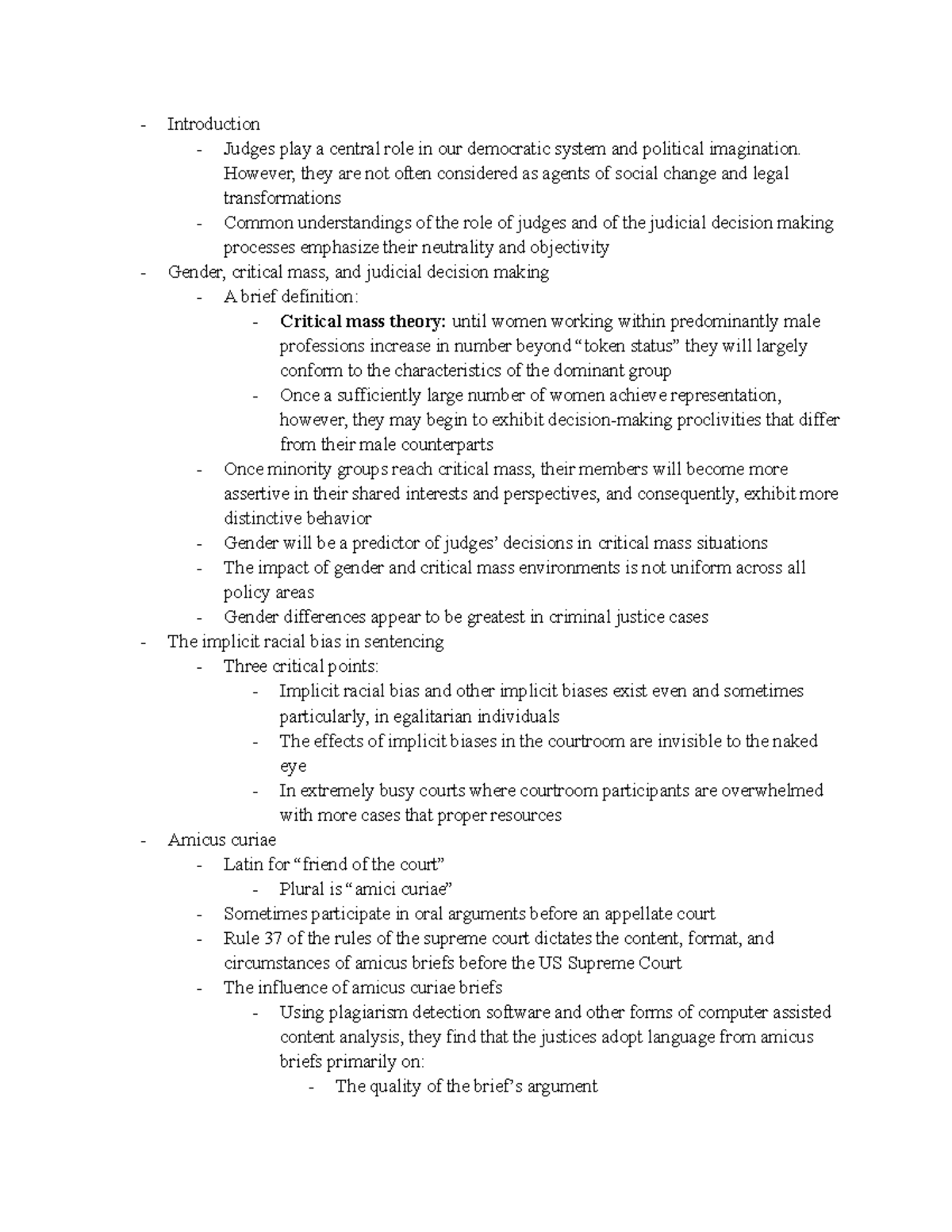 Soc 479 judges and judging - Introduction Judges play a central role in ...