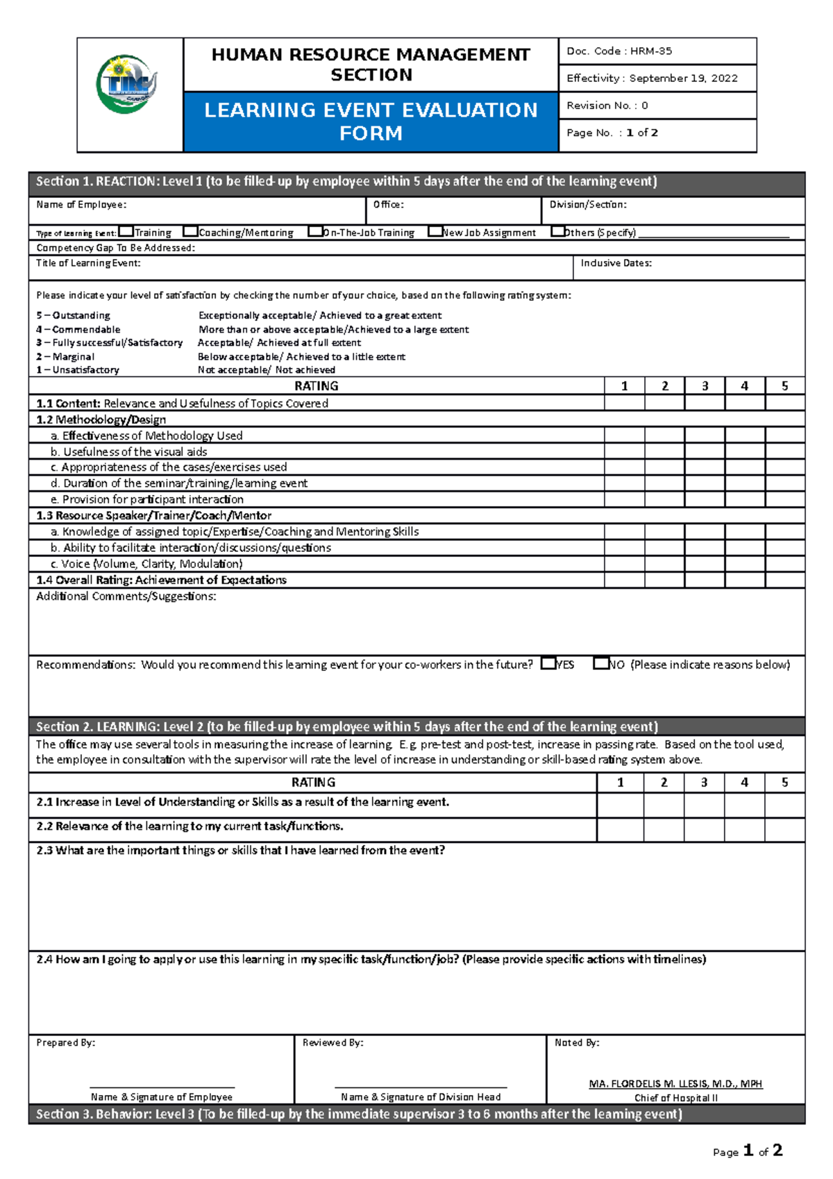 HRM-35 - Learning Event Evaluation Form - HUMAN RESOURCE MANAGEMENT ...