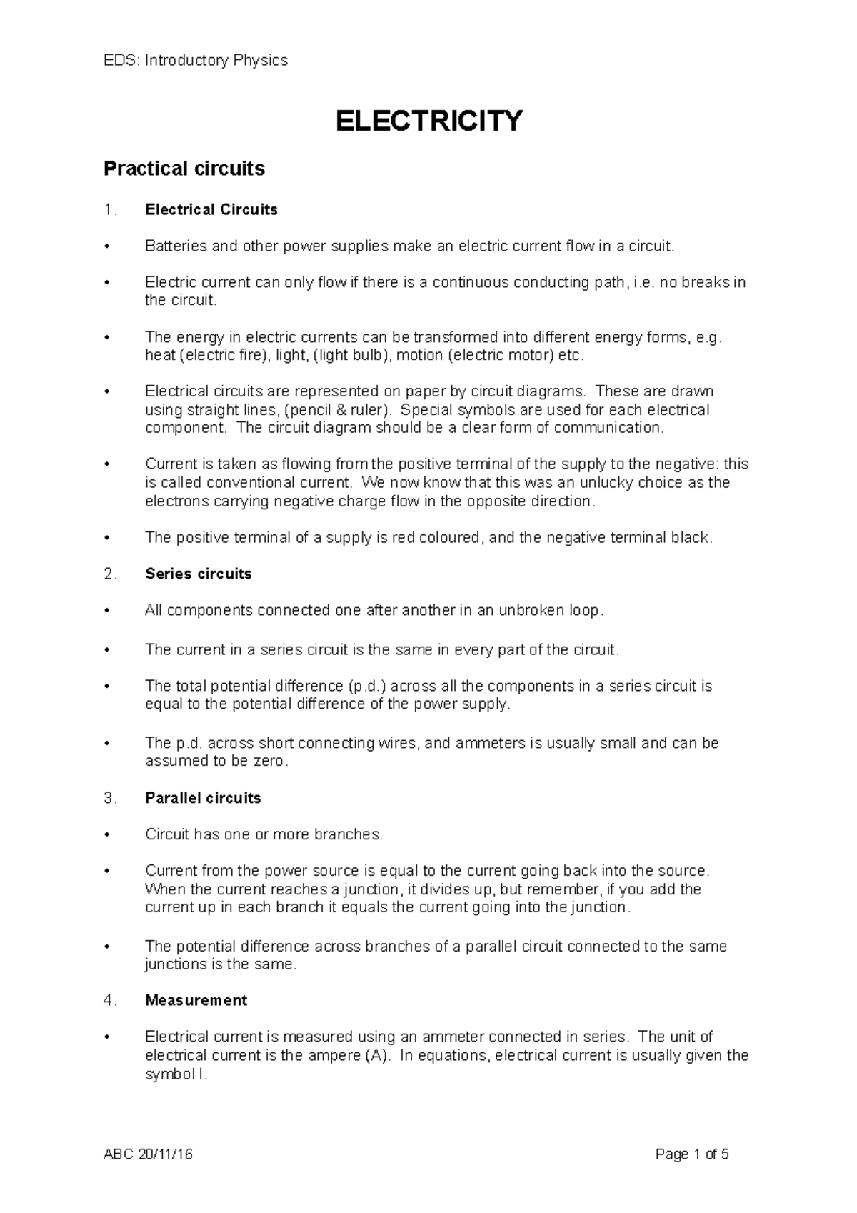 Electricity Background 1 - ELECTRICITY Practical circuits Electrical ...