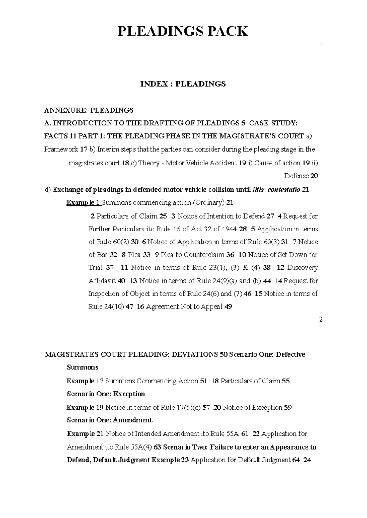 Pleadings document - PLEADINGS PACK 1 INDEX : PLEADINGS ANNEXURE ...