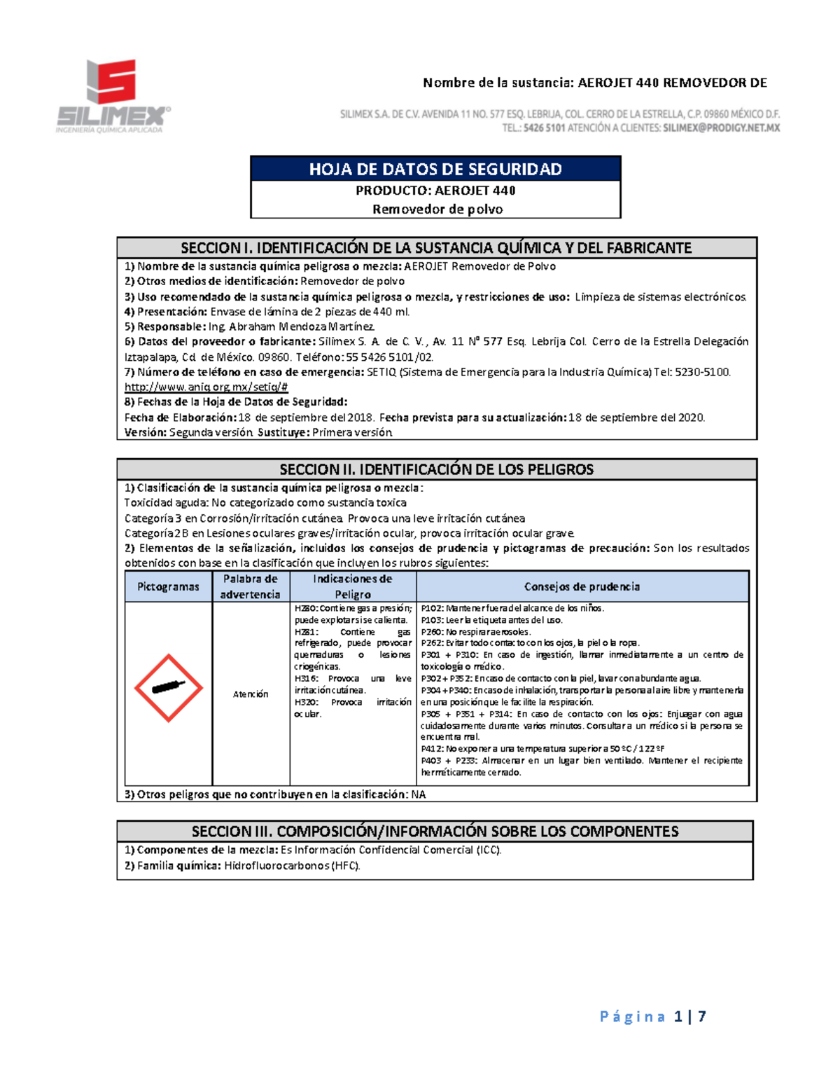 665647528 Aerojet 440 HDS - POLVO HOJA DE DATOS DE SEGURIDAD PRODUCTO: AEROJET 440 Removedor de ...