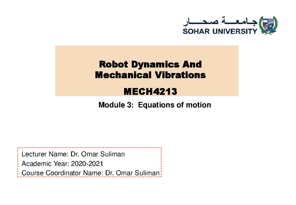 MECH4213 Learning Material-Module 3-Week 8 - Robot Dynamics And ...