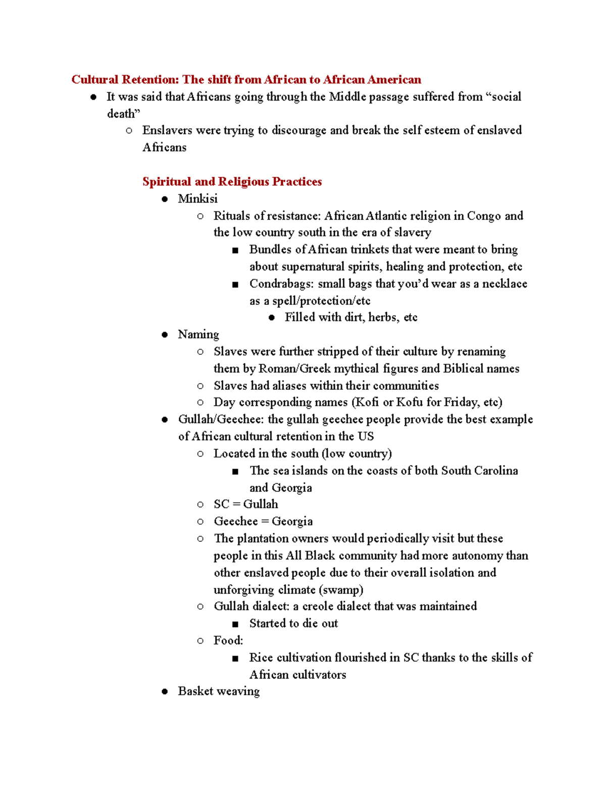 African American History (9/20) - Cultural Retention: The shift from ...