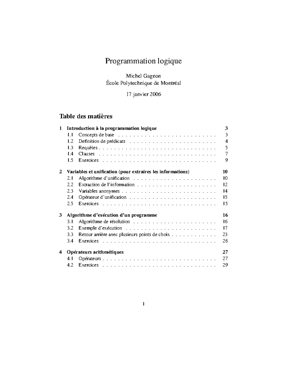 Cours gagnon - Programmation logique Michel Gagnon - 17 janvier École Polytechnique de Montréal ...