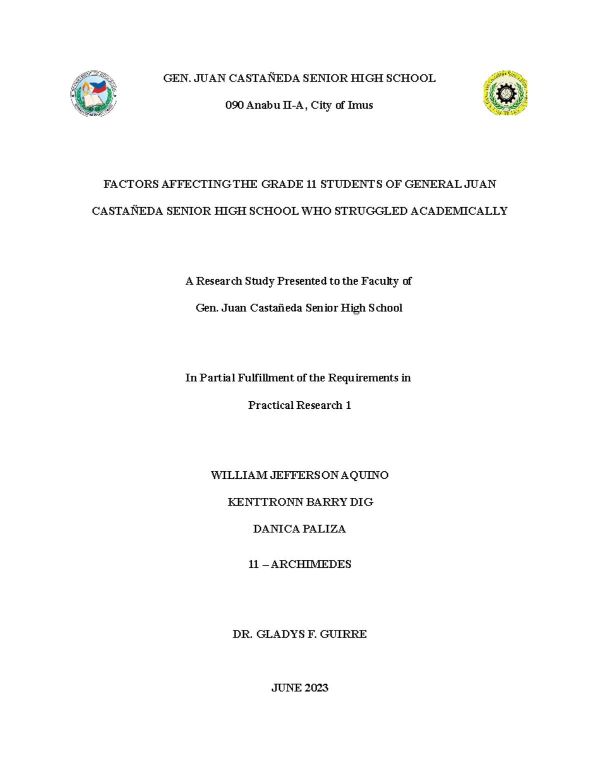 Practical Research - GEN. JUAN CASTAÑEDA SENIOR HIGH SCHOOL 090 Anabu ...
