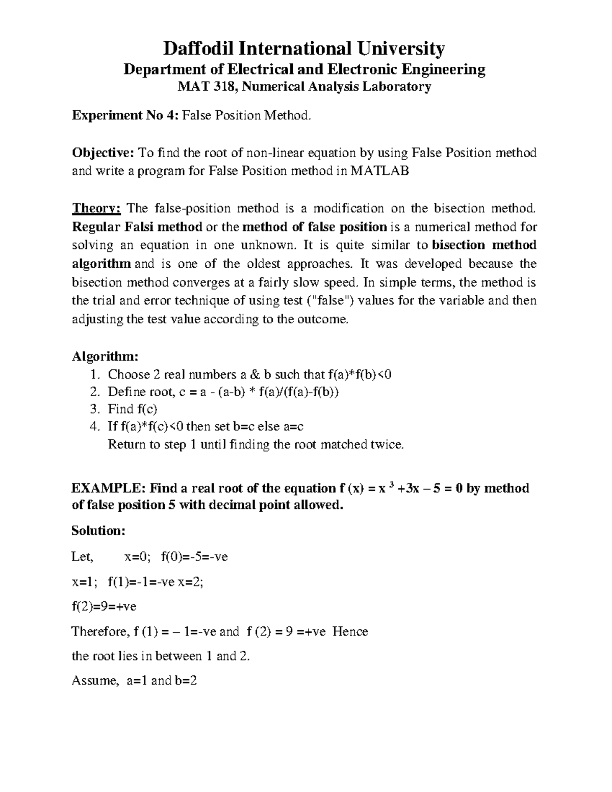 Experiment-4 - EEE 218 Numerical Analysis Laboratory (Sanowar ...