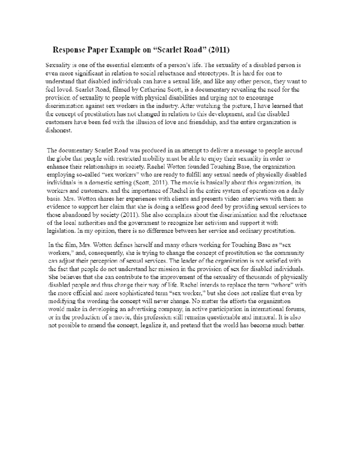 Reading Response Sample 1 - Enrichment Course in English - Studocu