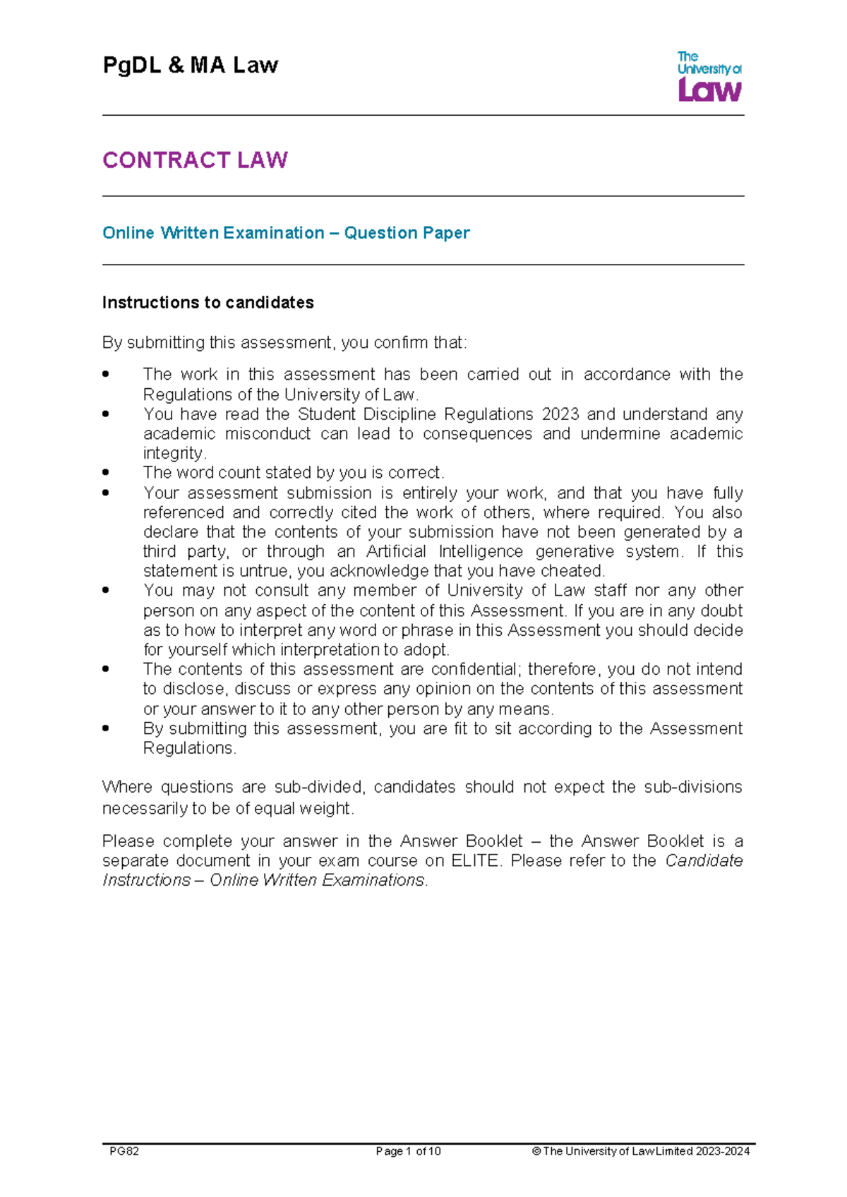 PG82 cont may24 owe final v2 - CONTRACT LAW Online Written Examination ...
