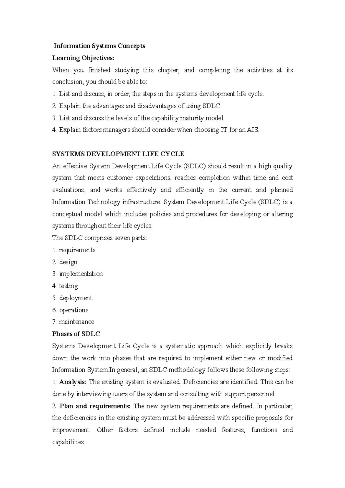 Information Systems Concepts List And Discuss In Order The Steps In The Systems Development