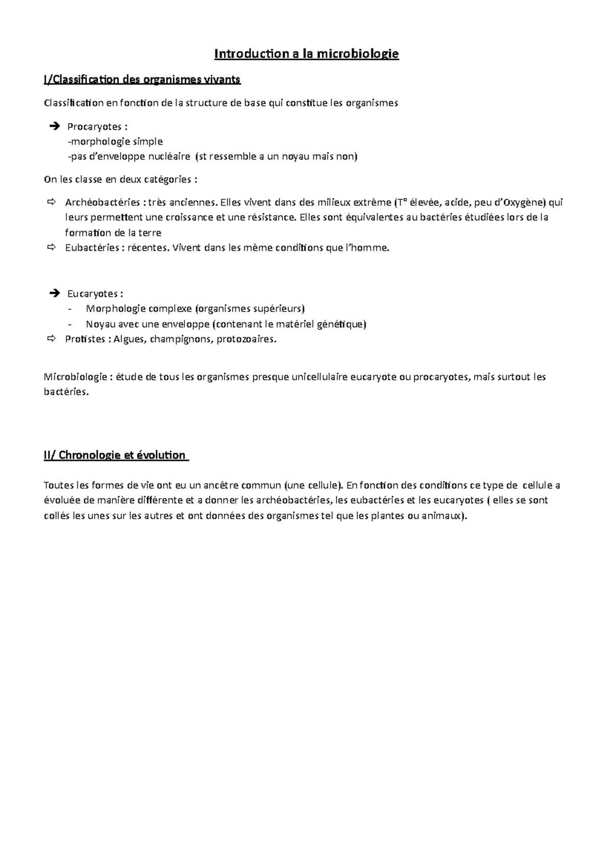 1-Introduction a la microbiologie - Introduction a la microbiologie I/Classification des ...
