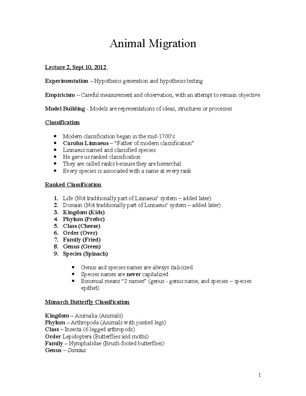 Animalmigration - Lecture notes, lecture 2 - 23 - Animal Migration ...