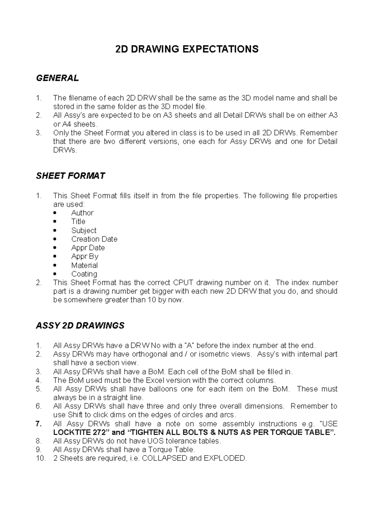 2D Drawing Expectations - 2D DRAWING EXPECTATIONS GENERAL 1. The ...