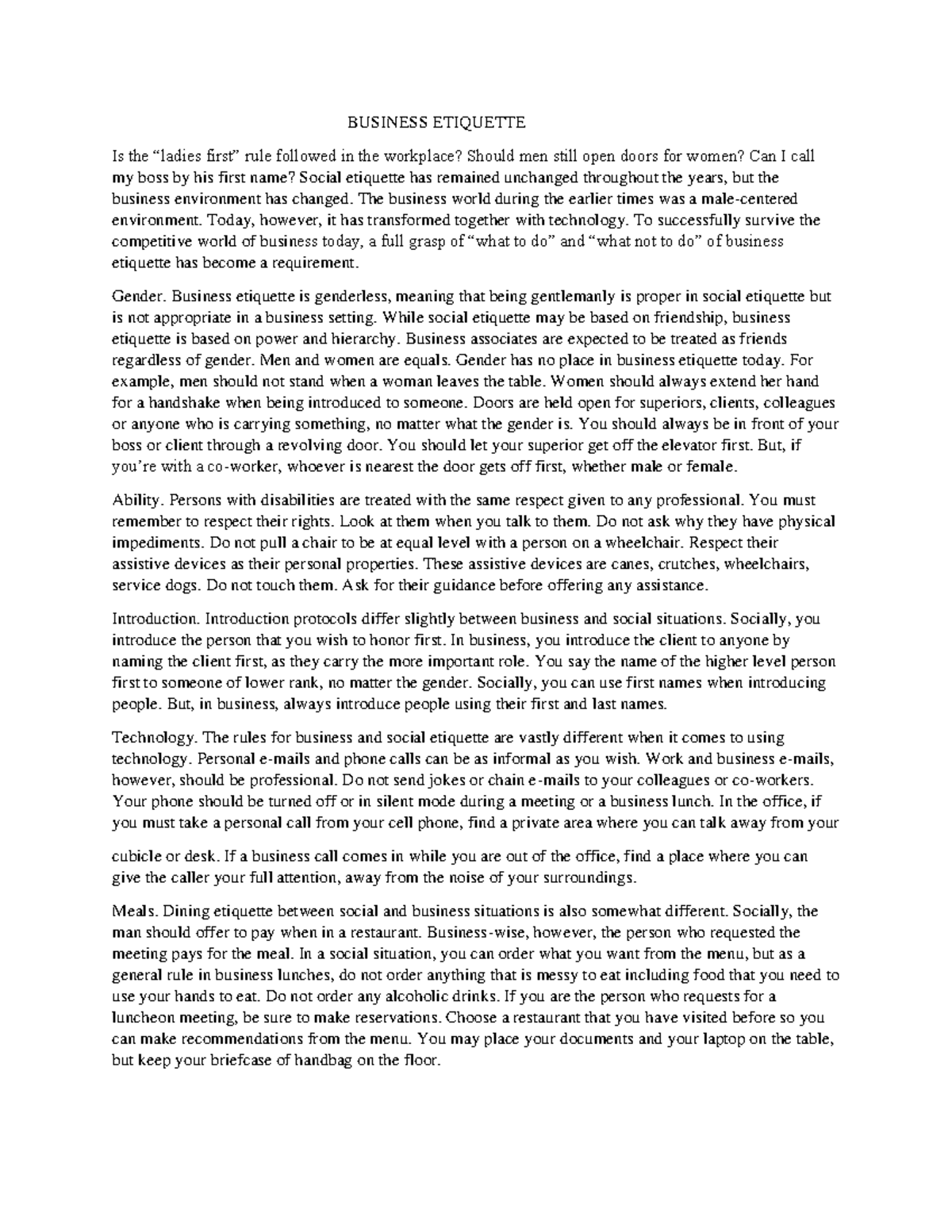 Business Etiquette - Definition and Categories of Report in Technical ...