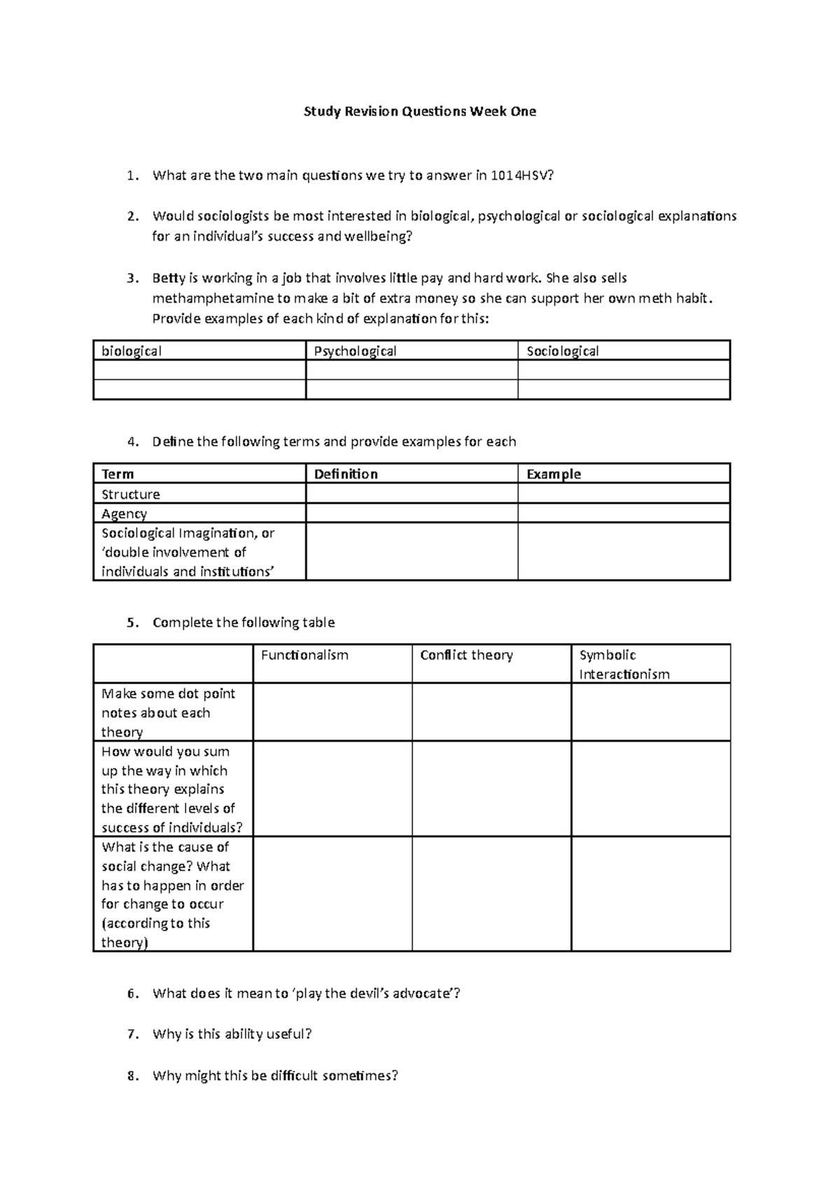 Study Revision Questions Week One - 1014HSV - Griffith - Studocu