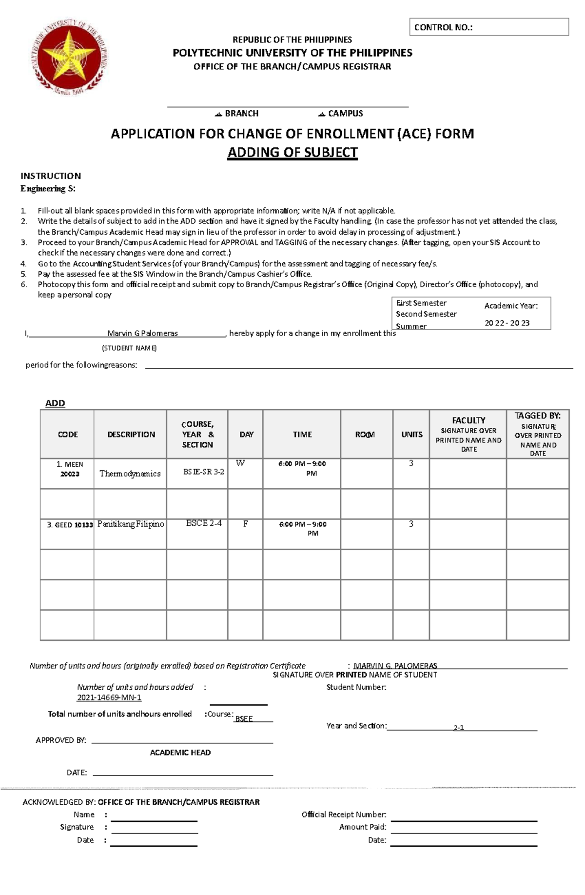 Adding-ACEForm-Tan - ace form - INSTRUCTION Engineering S: REPUBLIC OF ...