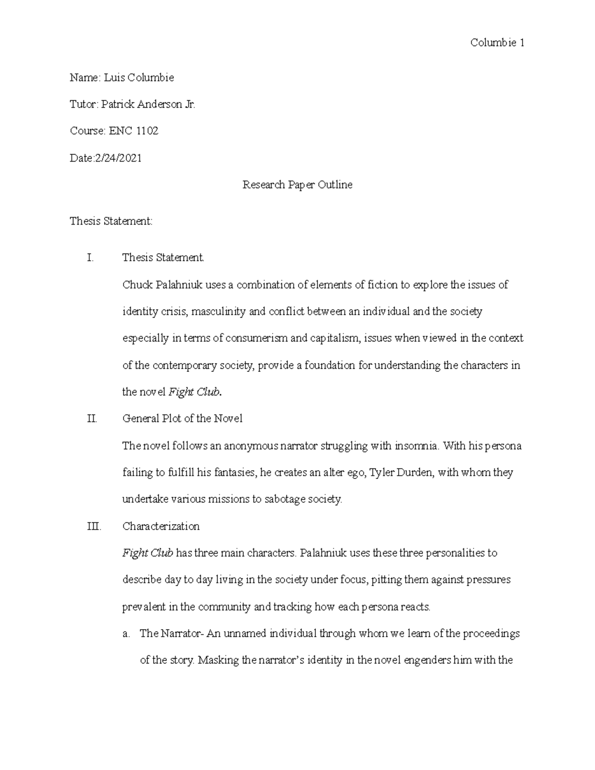 Research-paper-outline - ENC1102 - MDC - Studocu