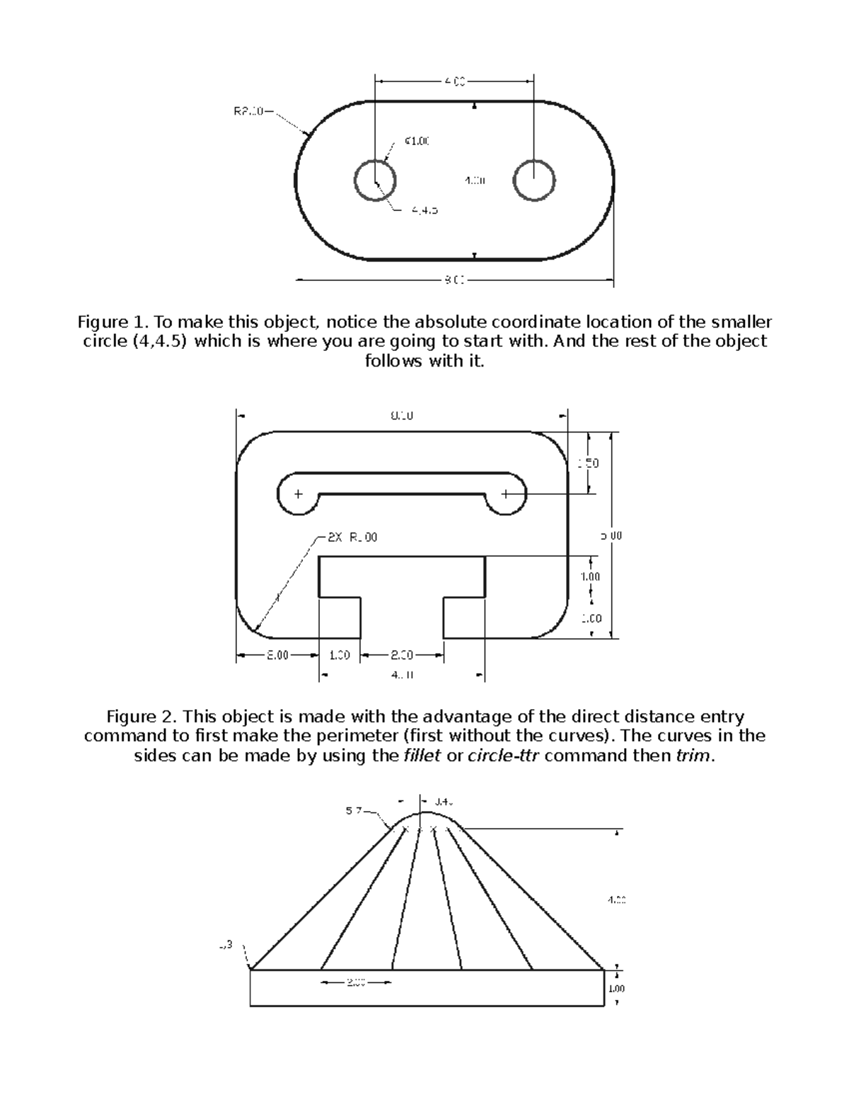 Autocad Exercises - Figure 1. To make this object, notice the absolute ...