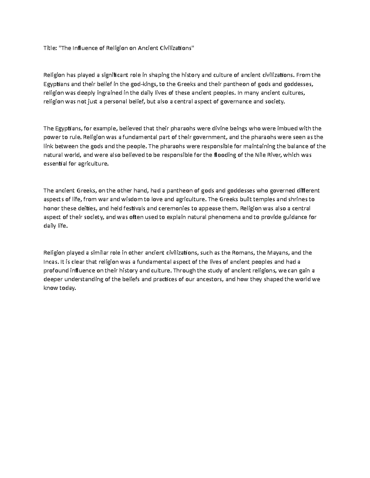 The Influence of Religion on Ancient Civilizations - Title: "The ...