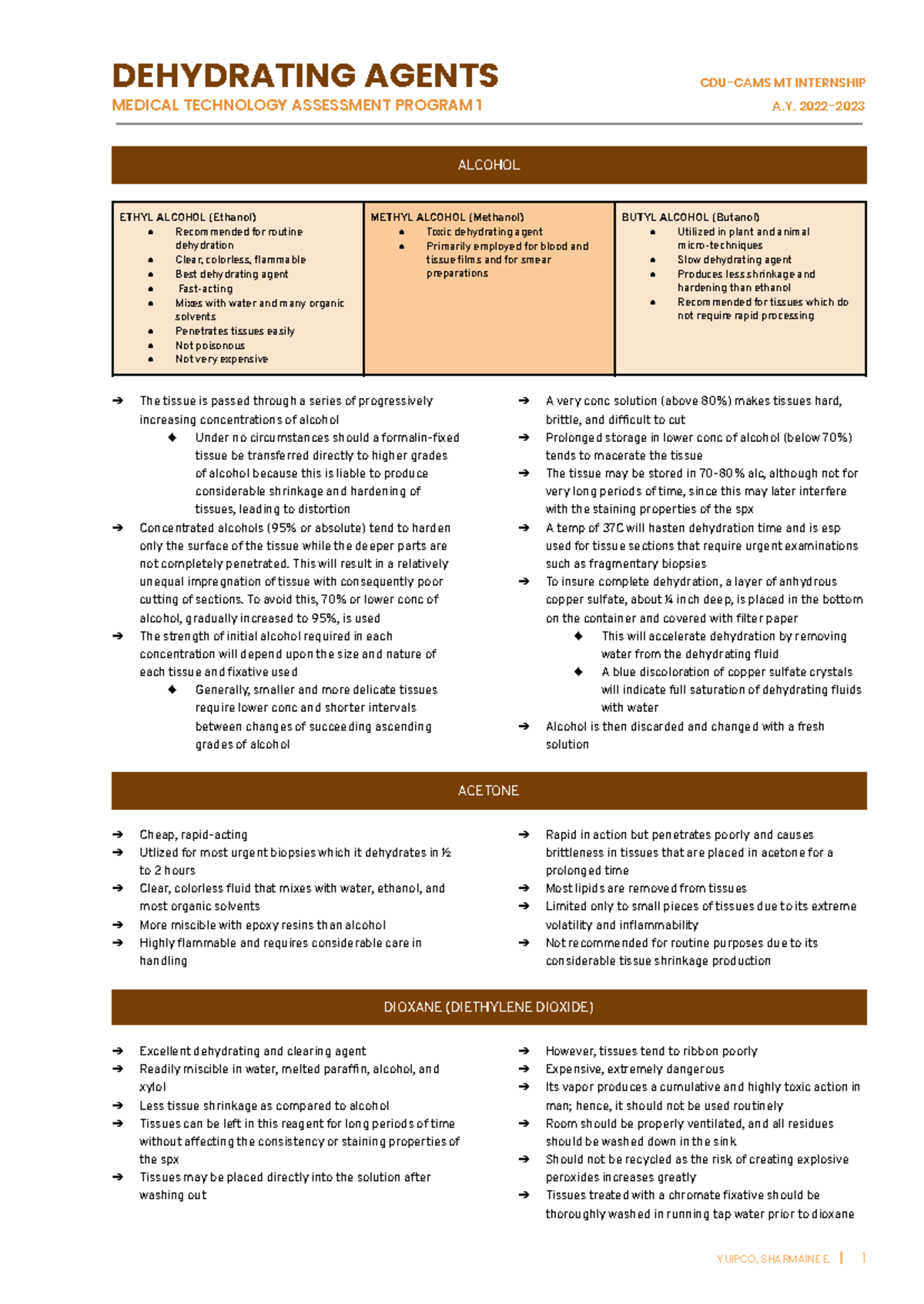 Dehydrating Agents - Lecture notes and summary in table form ...