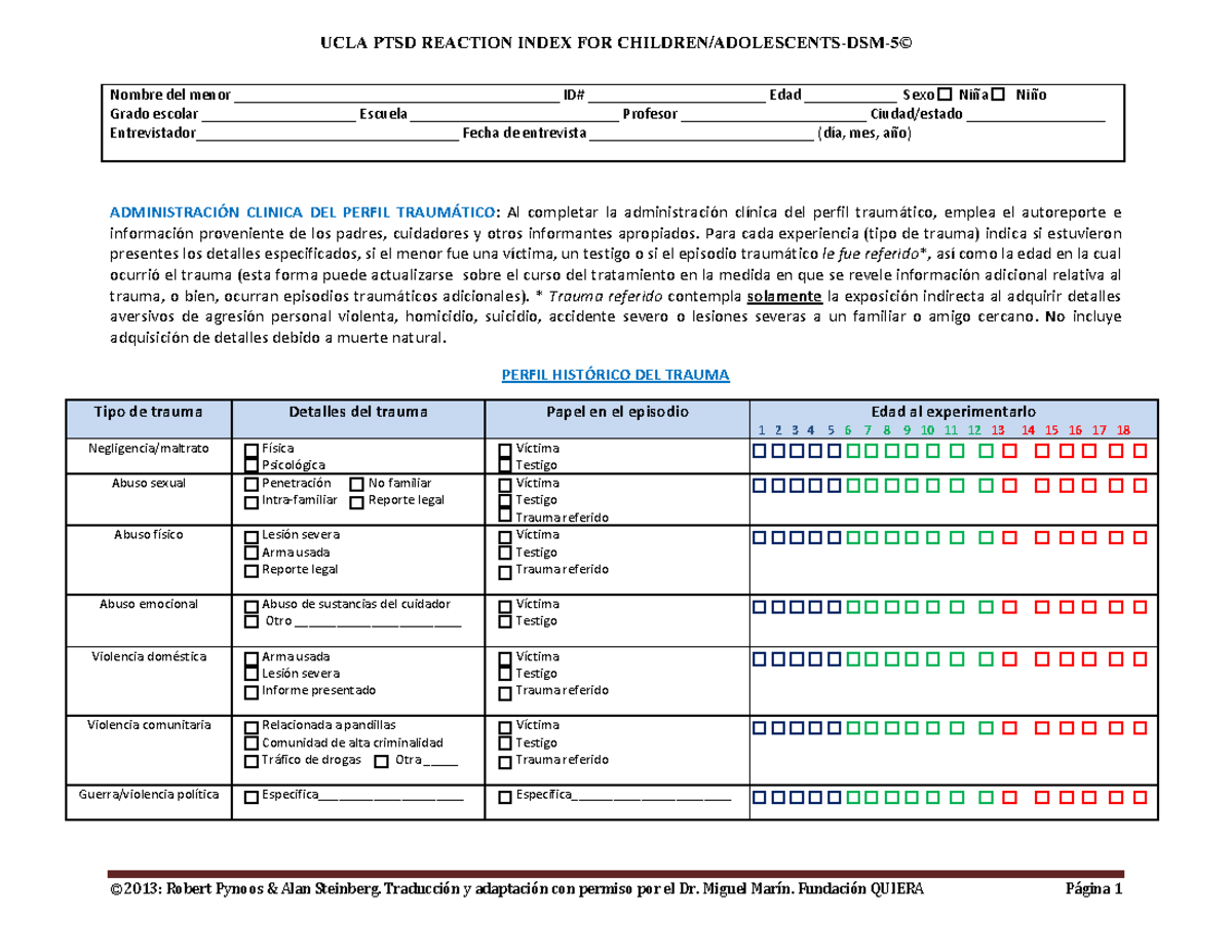UCLA PTSD-RI DSM-5 Español - ADMINISTRACIÓN CLINICA DEL PERFIL ...