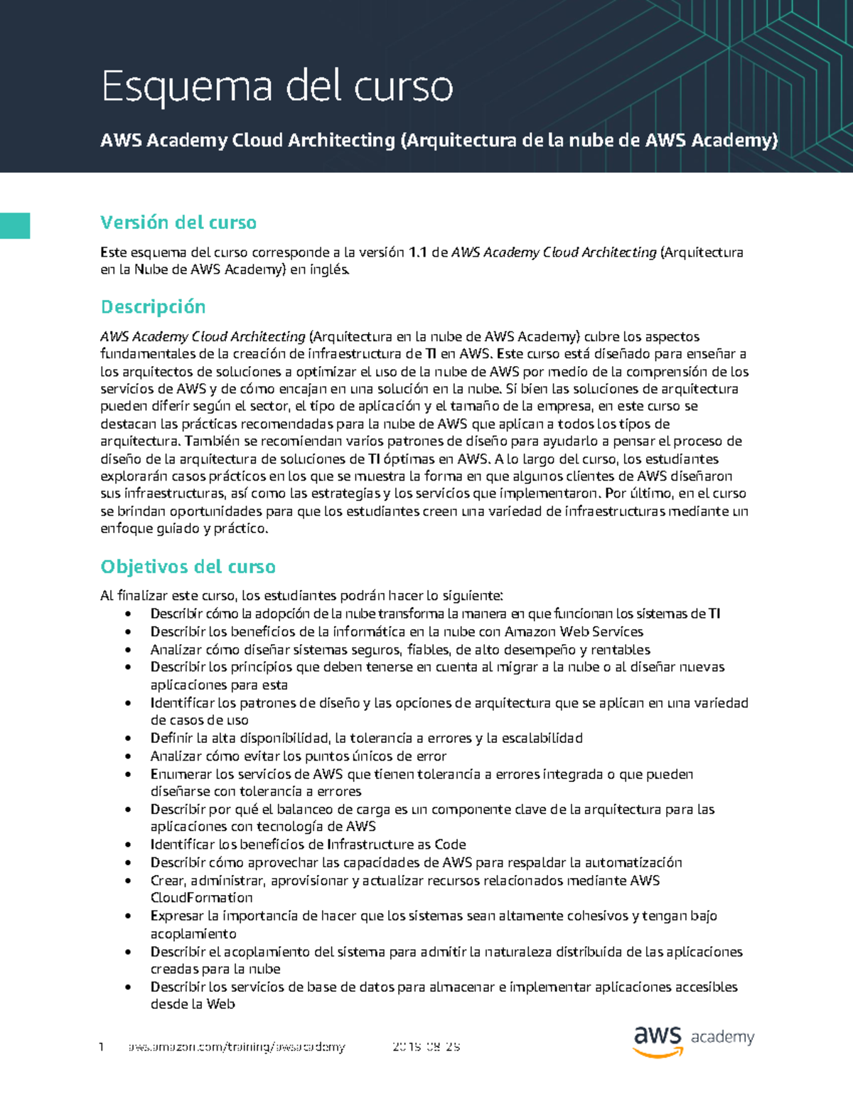 AWS Academy Cloud Architecting Course Outline [Spanish] - AWS Academy ...