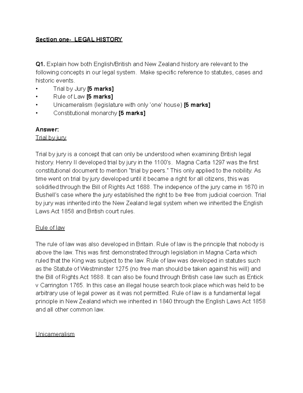 Law practice questions - Section LEGAL HISTORY Q1. Explain how both and ...