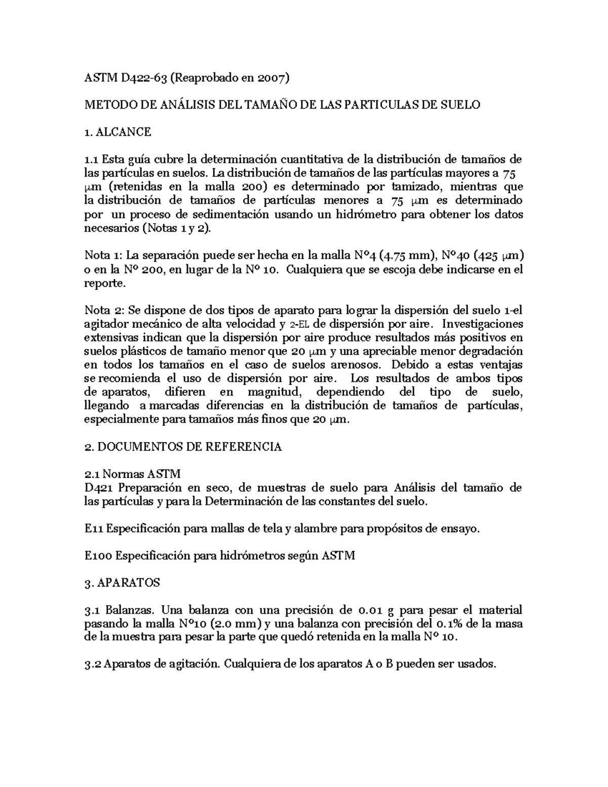 Astm D422 63 Metodo De Analisis Del Tamano De Las Particulas De Suelo ...
