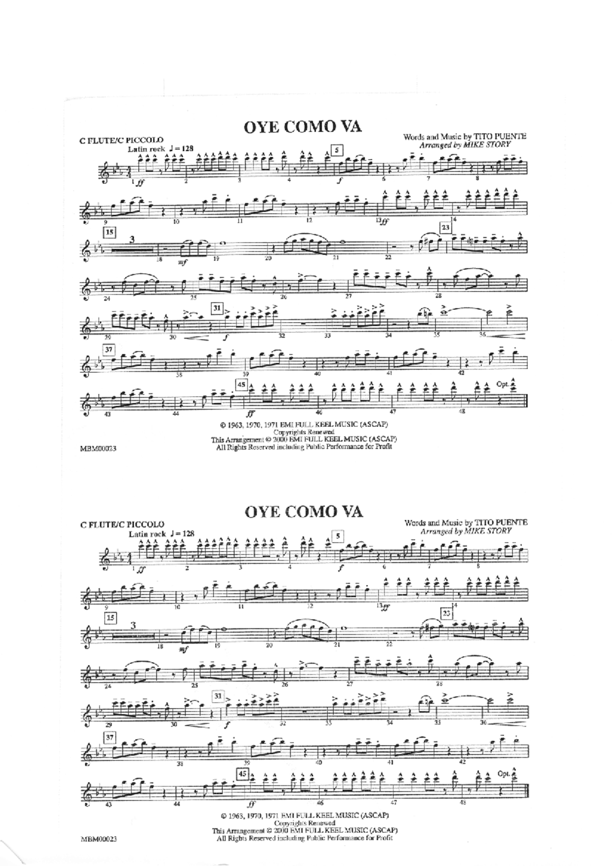 Oye coma va all parts - 1234566 - C FLUTEIC PICCOLO Latinrock ):L AAA ...