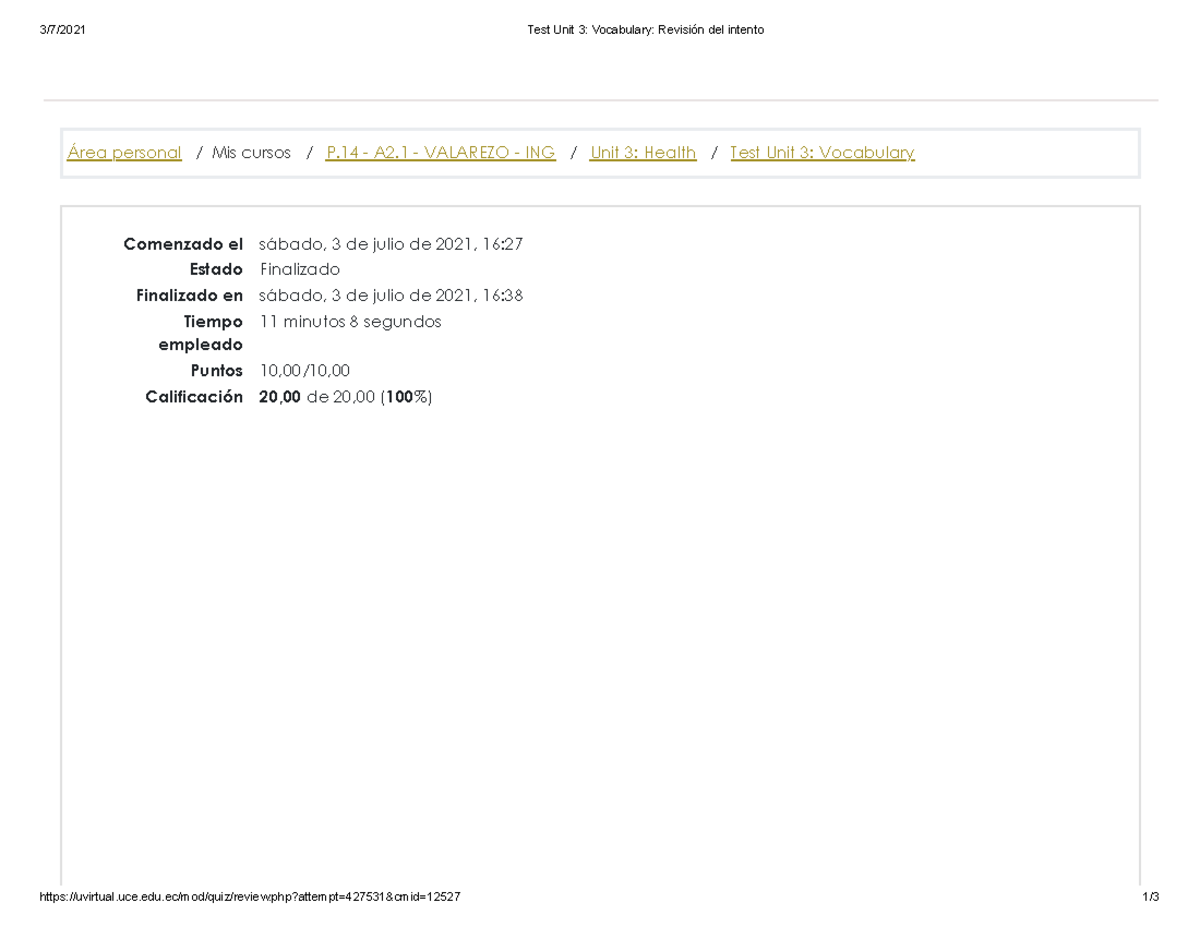 Test Unit 3 Vocabulary - 3/7/2021 Test Unit 3: Vocabulary: Revisión del ...