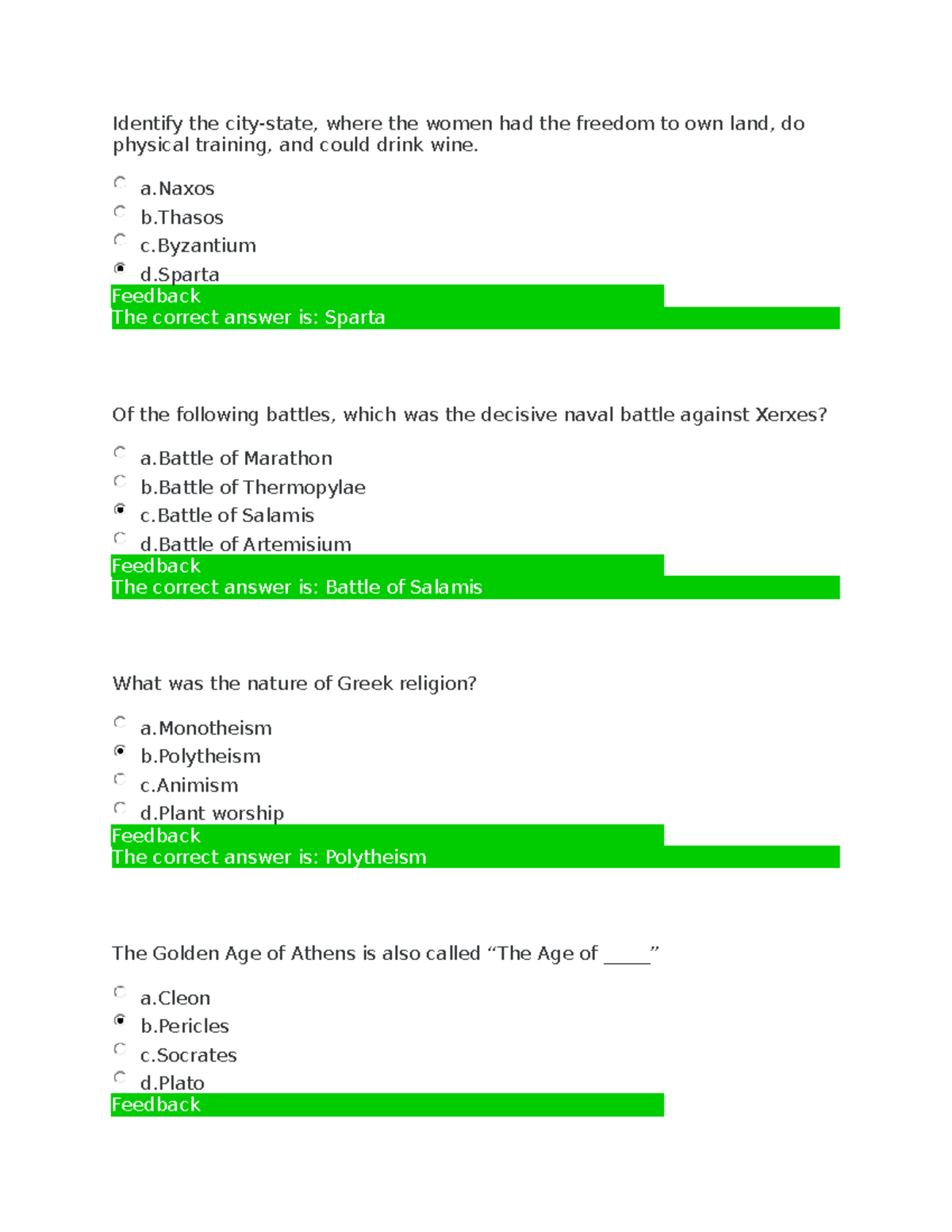 Graded Quiz Unit 3 - Identify the city-state, where the women had the ...