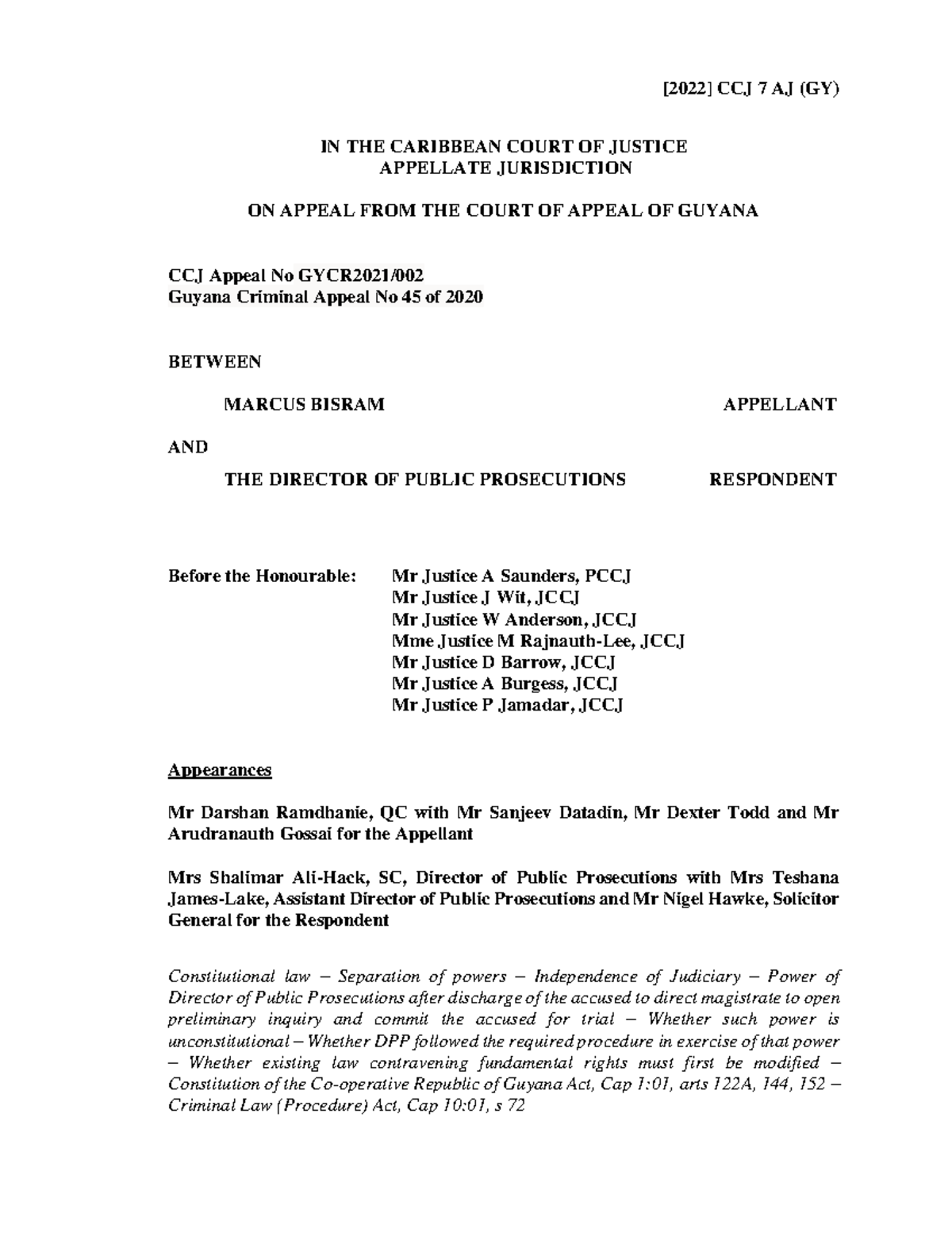 2022-CCJ-Marcus Bisram - [2022] CCJ 7 AJ (GY) IN THE CARIBBEAN COURT OF ...