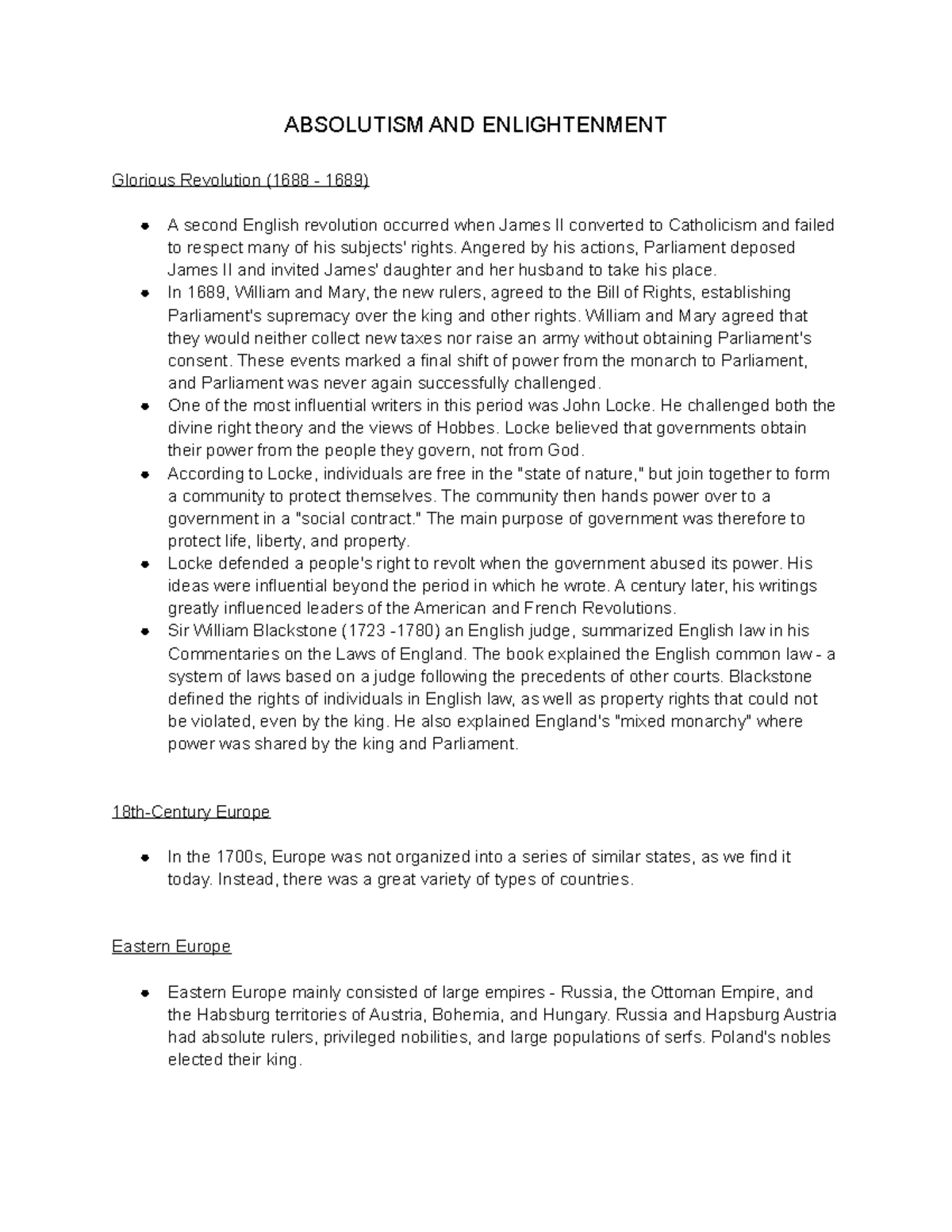 World History Notes Part 23 - ABSOLUTISM AND ENLIGHTENMENT Glorious ...